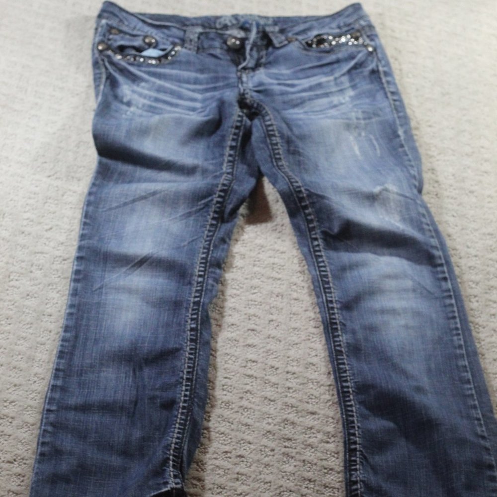 Antique Rivet Distressed Blue Jeans - Gem